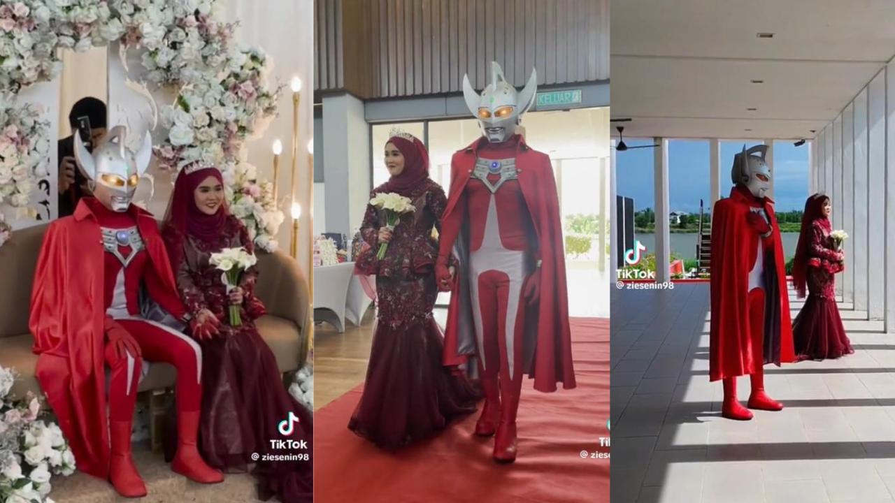Sarawakian Groom Dons Full Ultraman Suit Worth RM2K For His Wedding to ...