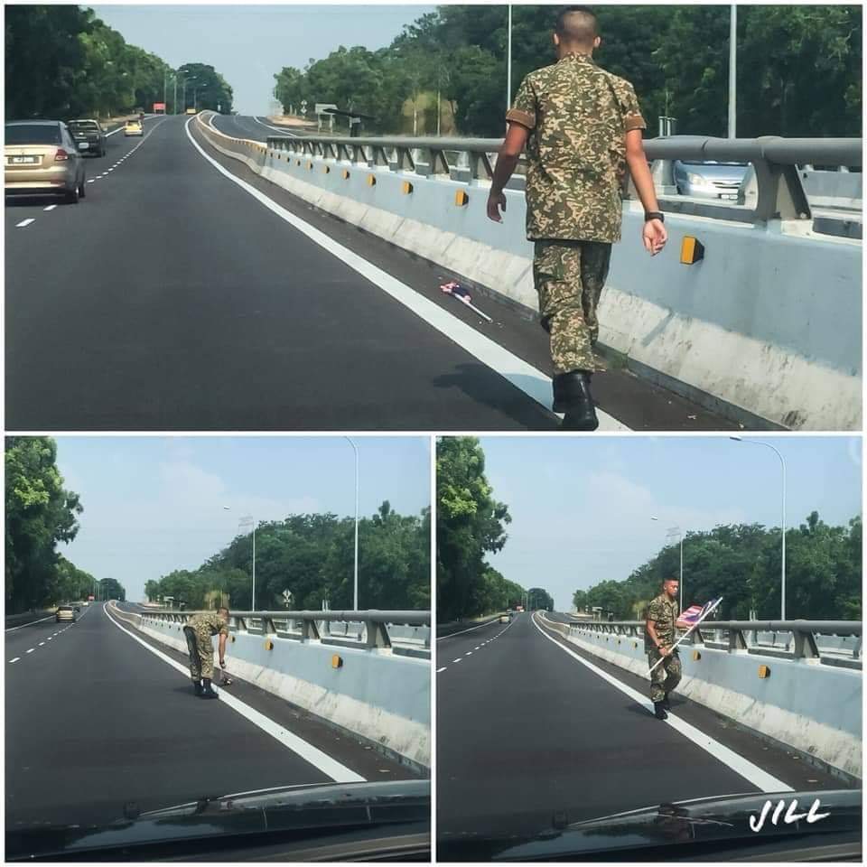 Netizen ‘Salute’ Abang Tentera Angkat Jalur Gemilang Terbiar Atas Jalan ...