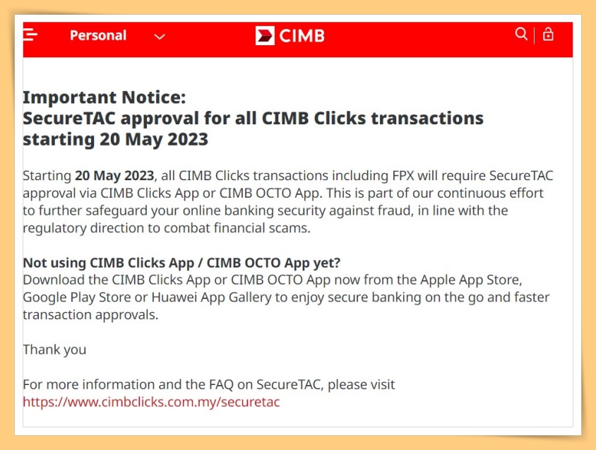 科技 I CIMB 宣布SecureTAC全面替代SMS TAC！5月20日起生效！ | XUAN
